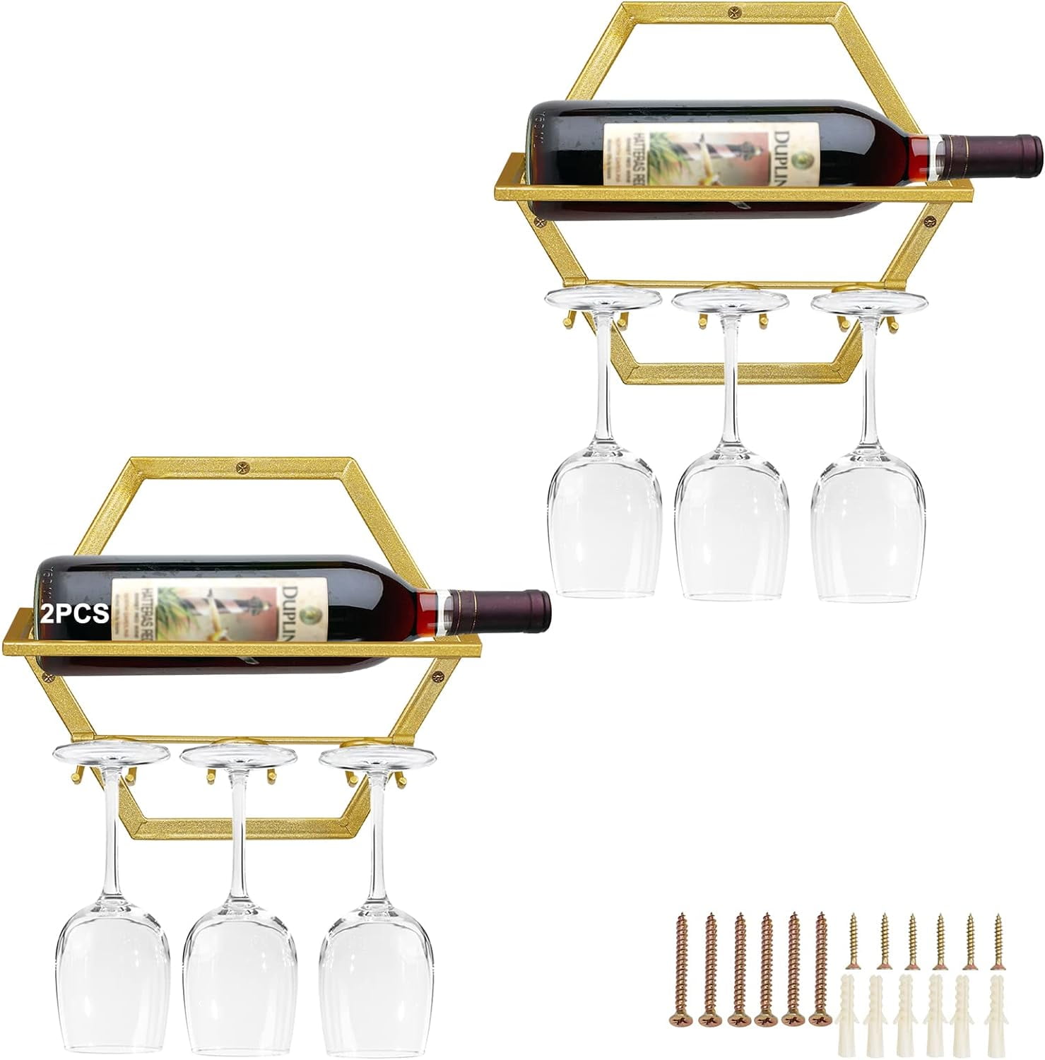 2Pcs Wall Mounted Wine Bottle Stemware Rack, Metal Hanging Wine Display ...
