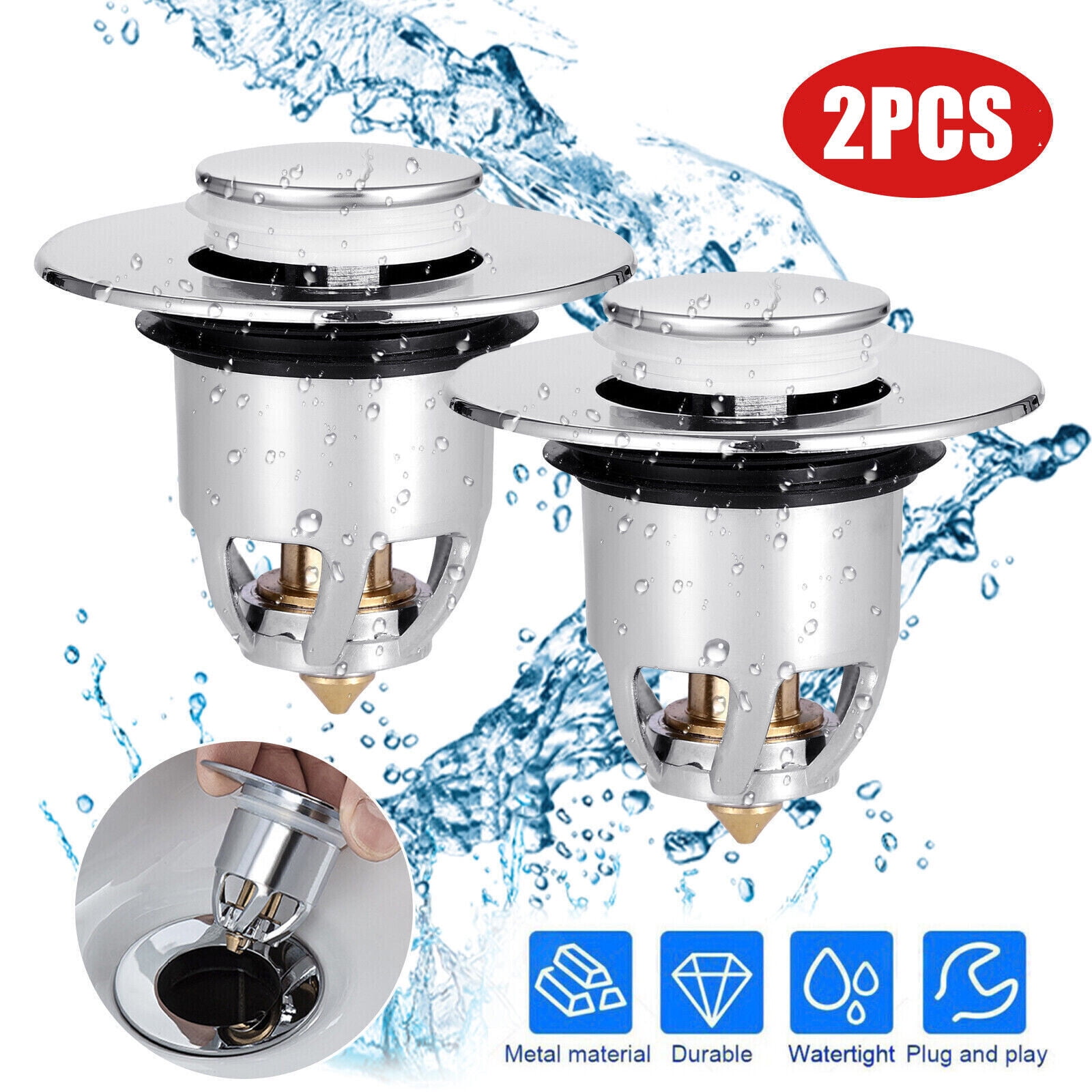 2Pcs Wash Basin Bounce Drain Filter No Overflow Pop Up Bathroom Sink ...