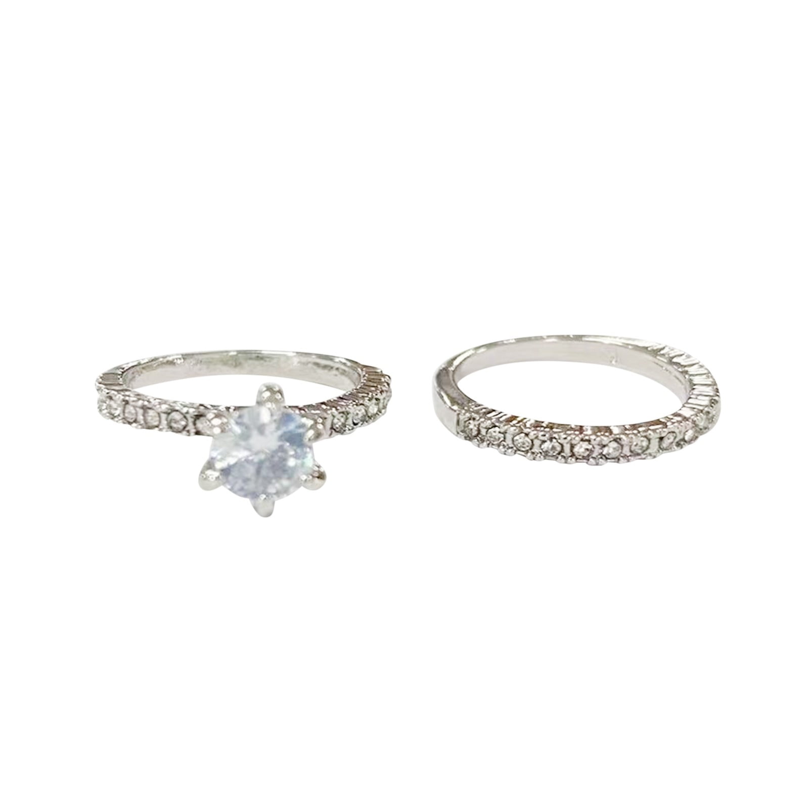 2Pcs Water Drop Ring White Zircon Crystal Ring Couple Ring Set Fashion ...