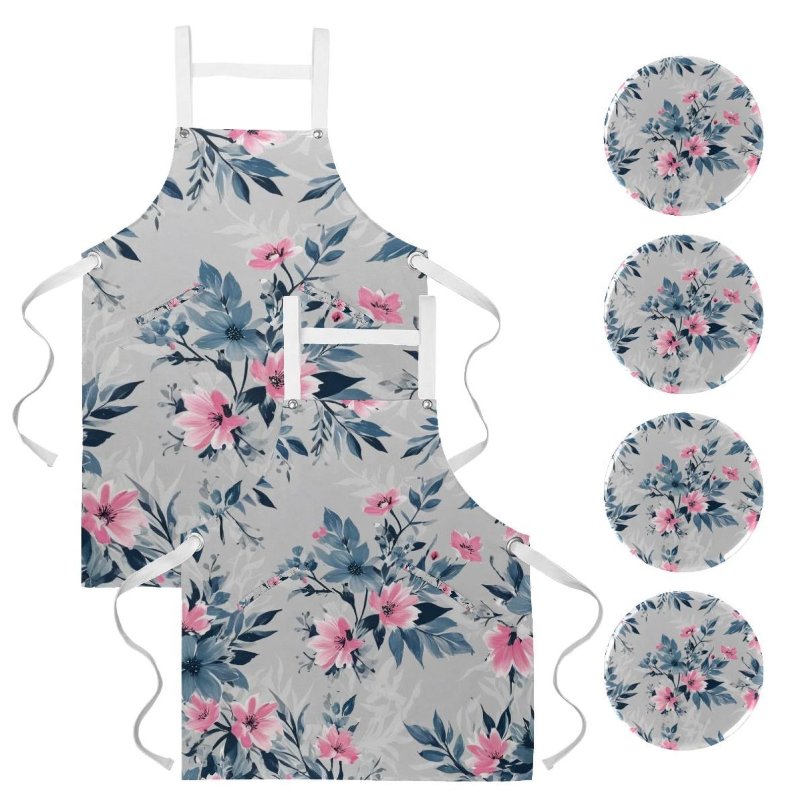 2Pcs Watercolor Pink Flower Versatile Aprons Set - Kitchen, Baking ...