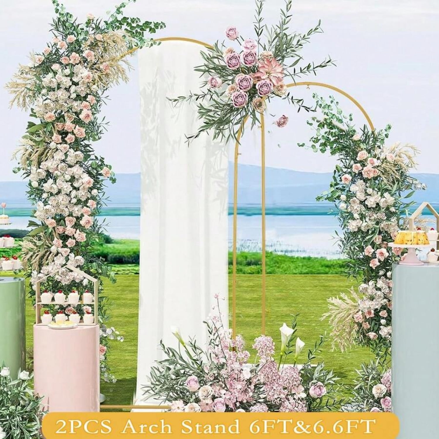 2Pcs Wedding Arch Backdrop Stand For Parties ,Gold Balloon Arch Stand ...