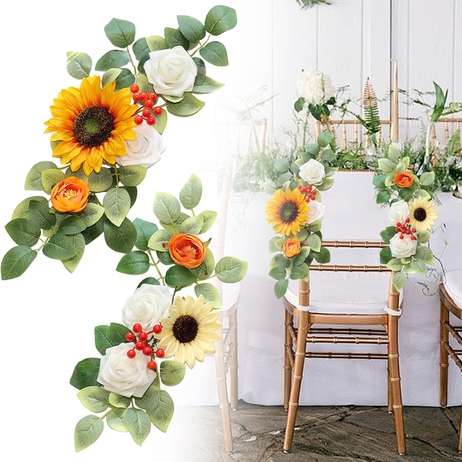 2Pcs Wedding Arch Flowers, Artificial Flower Set with Roses, Sunflowers ...