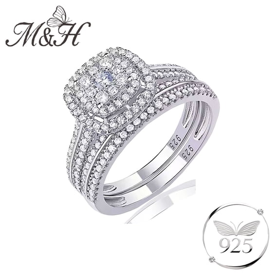 2Pcs Wedding Rings for Women Solid 925 Sterling Silver Engagement Ring ...