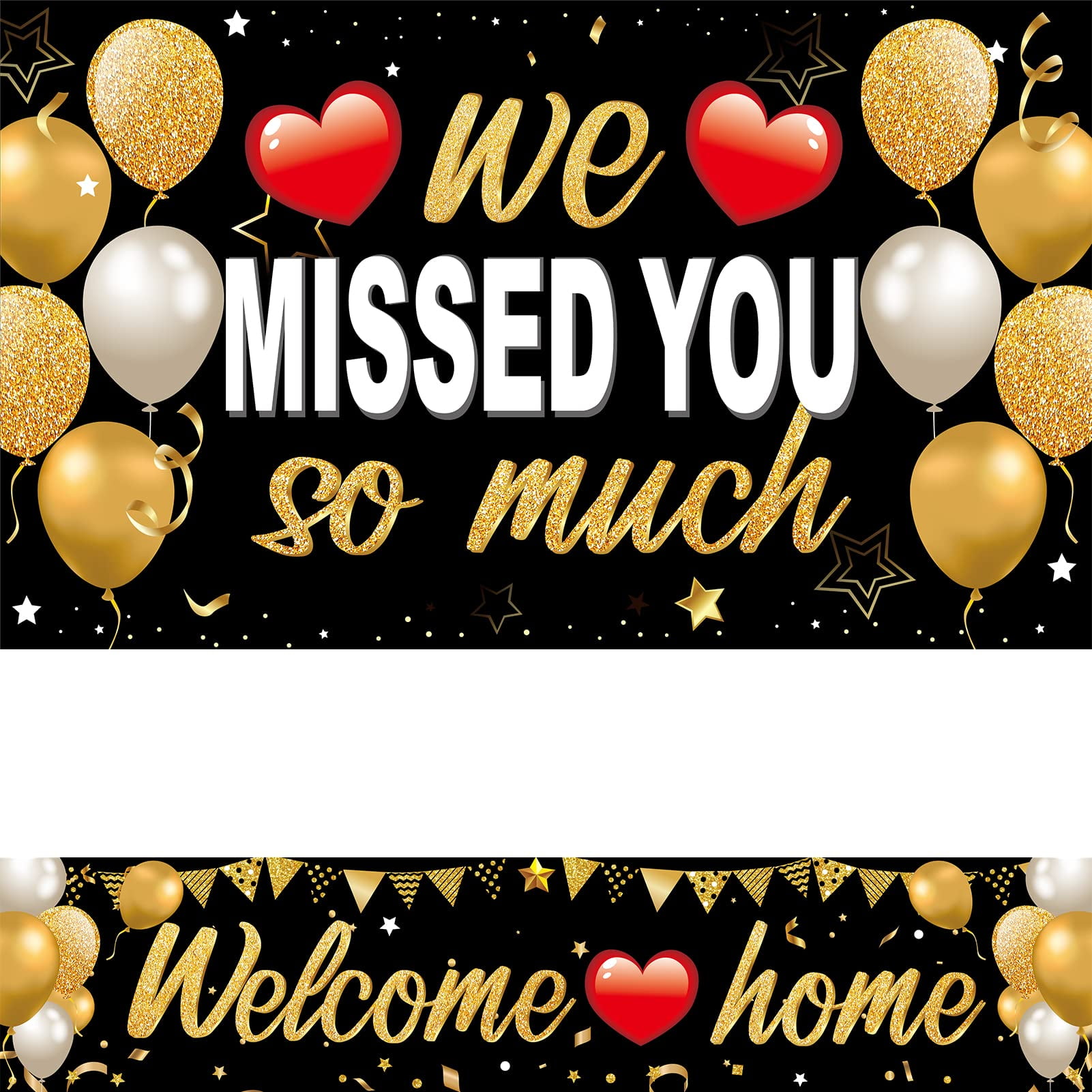 2Pcs Welcome Home Decorations MMF7 We Missed You So Banner, Black Gold ...