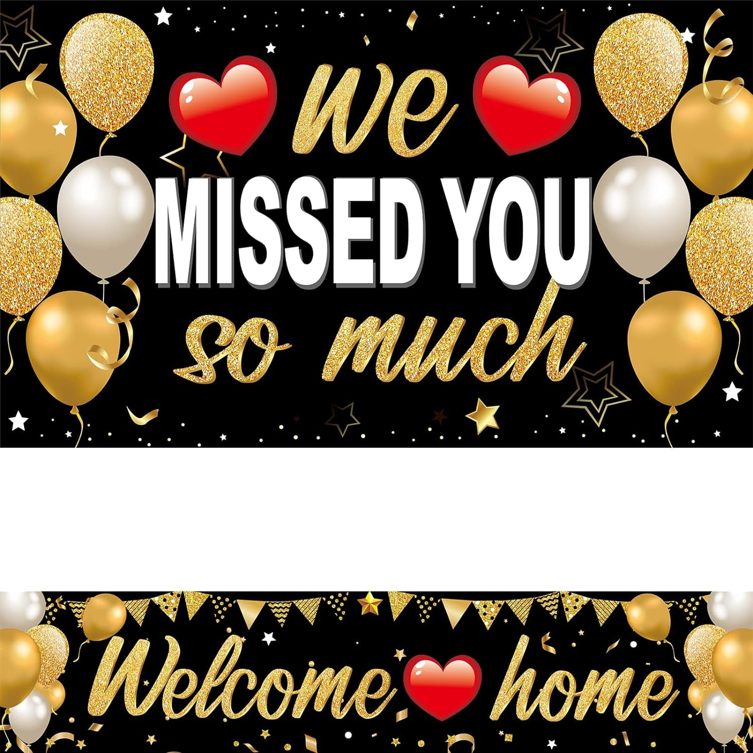 2Pcs Welcome Home Decorations We Missed You So Much Banner, Black Gold ...