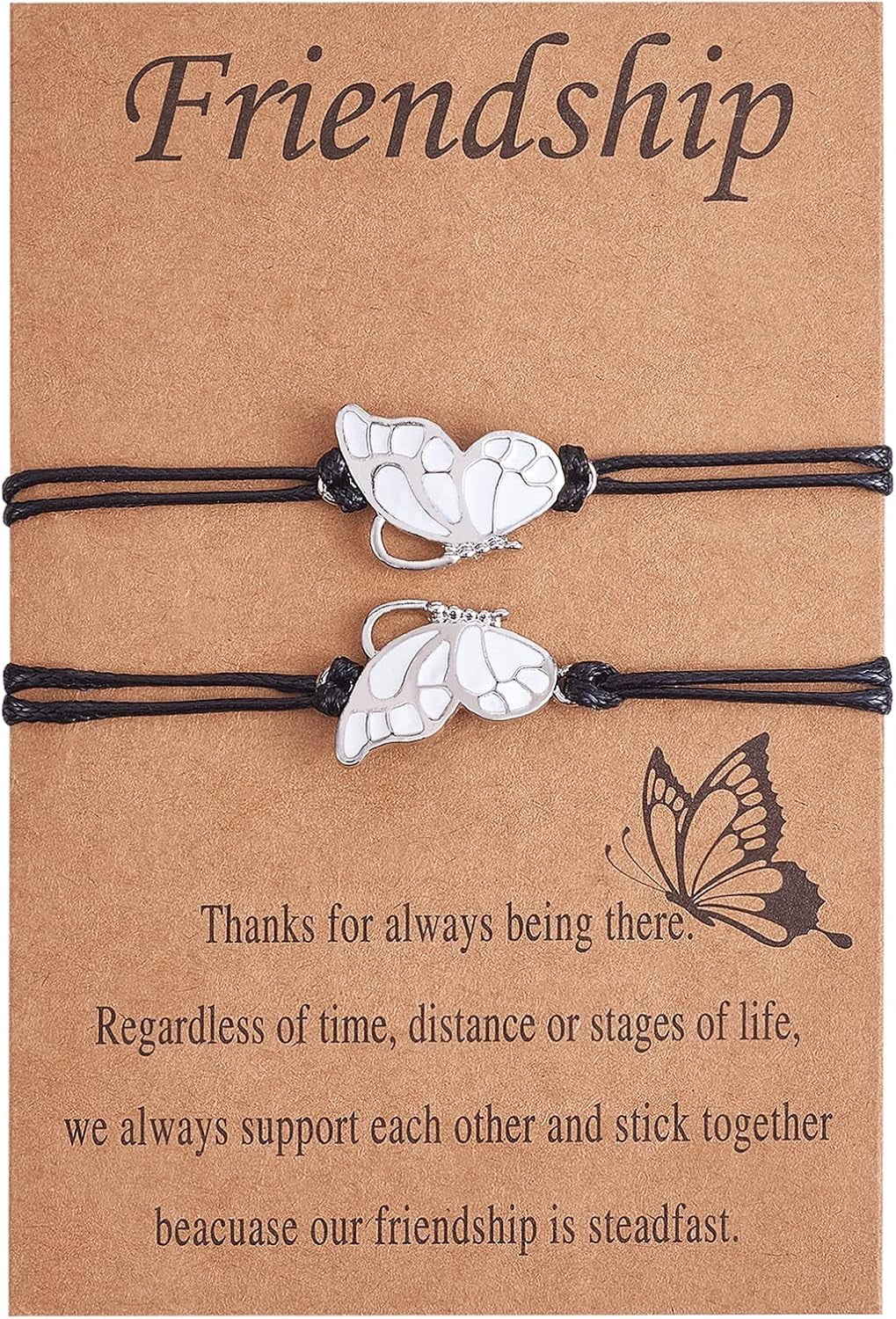 2Pcs White Brass Enamel Butterfly Link Bracelets Set Adjustable Couple ...