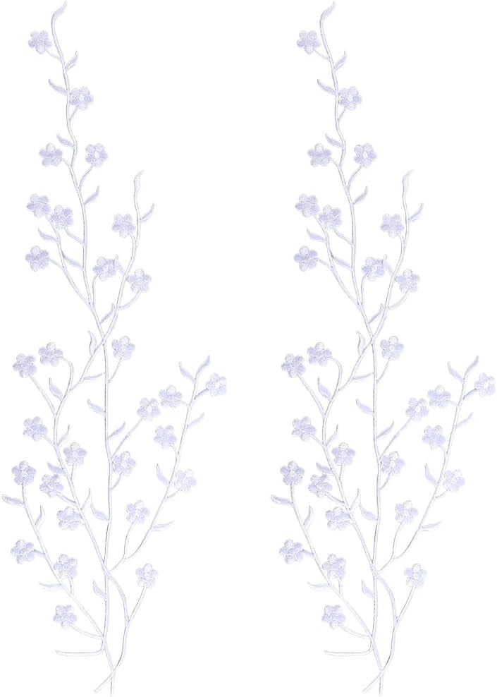 2Pcs White Plum Blossom Applique Flower Patch Repair Embroidered Floral ...
