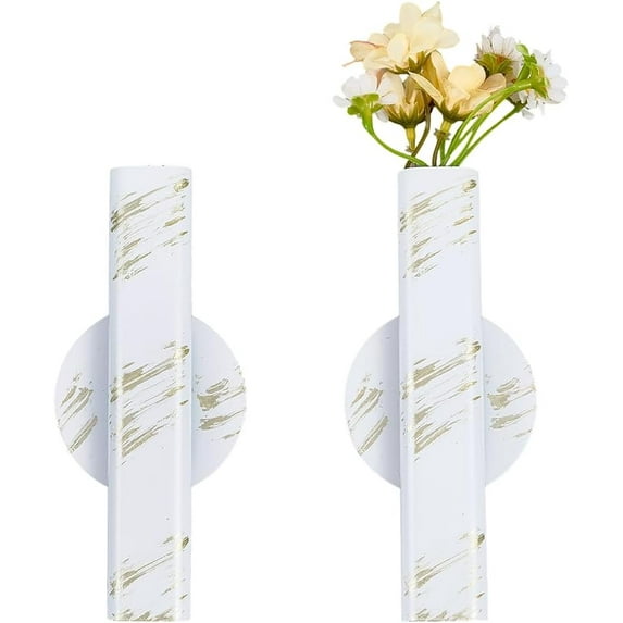 2Pcs White Wall Hanging Vase Metal Iron Self Adhesive Plants Dried ...