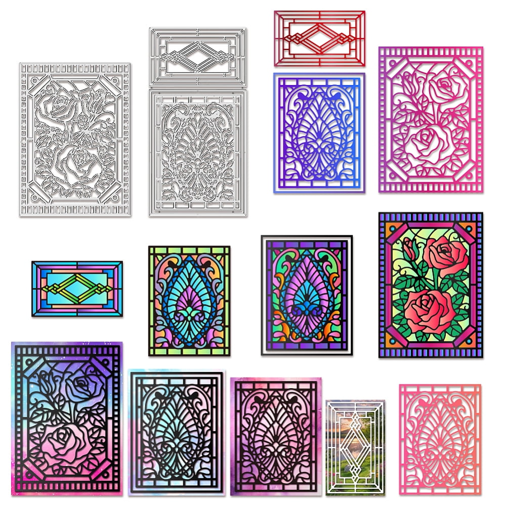 2Pcs Window Frame Cutting Dies Vintage Background Stencils Diamond ...