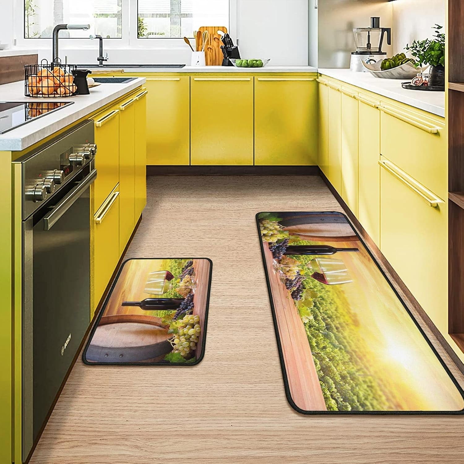 2Pcs Wine Kitchen Mats for Floor Nonslip 2 Pieces Kitchen Rugs for ...