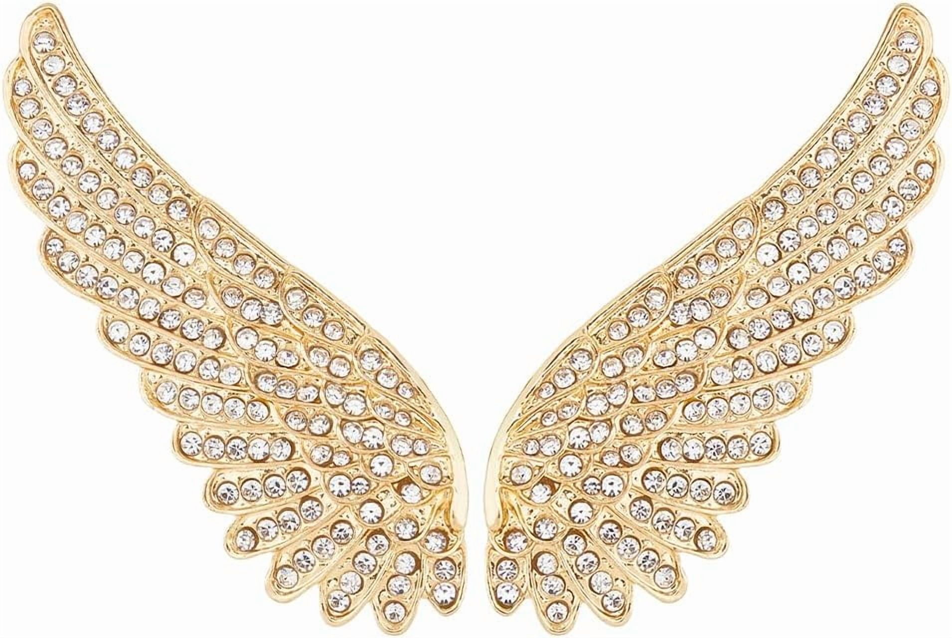 2Pcs Wing Alloy Rhinestone Brooches for Backpack Clothes Golden 68x25mm ...