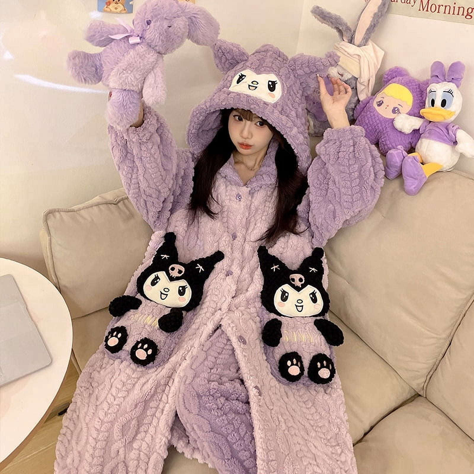 2Pcs Winter Kawaii Sanrio Hello Kitty Hooded Women's Pajamas ...