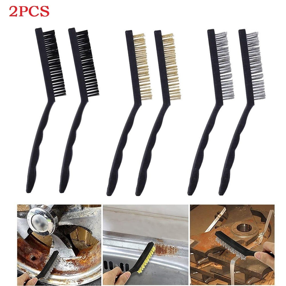 2Pcs Wire Brush Brass Nylon Steel Brushes Rust Remover Cleaning Polish ...