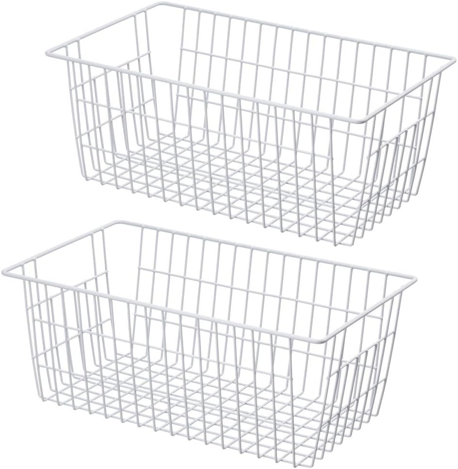 2Pcs Wire Storage Baskets,Metal Storage Basket for Organizing,White ...