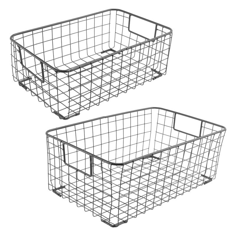 2Pcs Wire Storage Baskets with Handles, Metal Organizer Basket Bins for ...