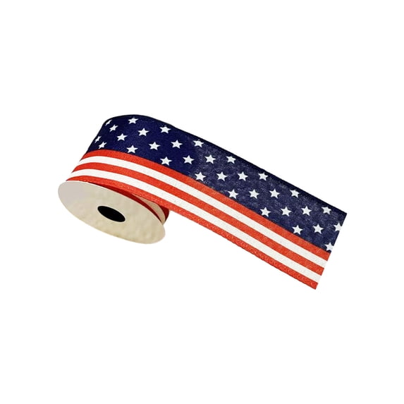 2Pcs Wired Decorative Ribbons, Patriotic Fabric Rolls, 4th of July Red ...