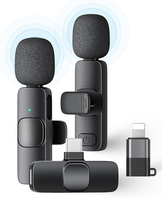 2Pcs Wireless Microphone for and Android Phone, Lapel Mic Plug and Play ...