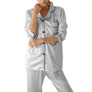 Nituyy 2Pcs Women Satin Silk Sleepwear Lace V Neck Pyjamas Set ...