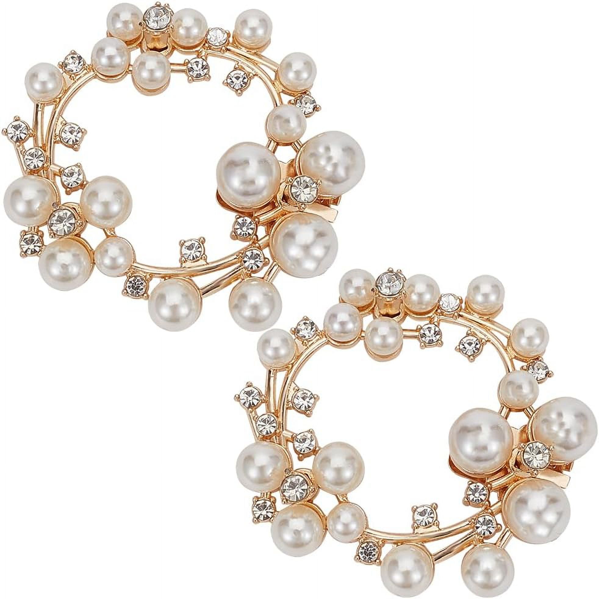 2Pcs Women Pearl Shoe Clips - Removable Shoe Buckles - Elegant Round ...
