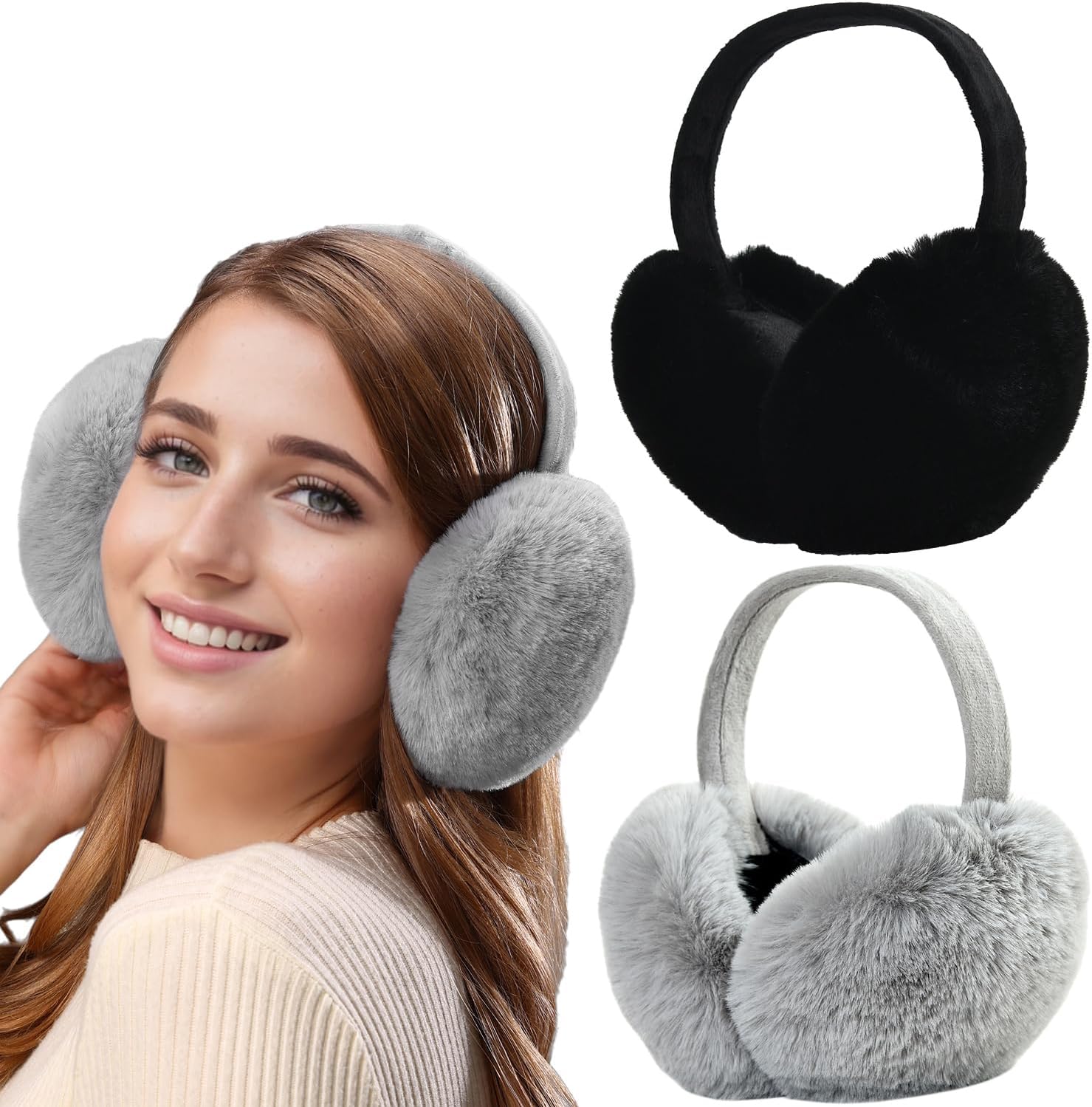 2Pcs Women Winter Ear Muffs Warm faux fur Earmuffs Foldable Ear Warmer ...