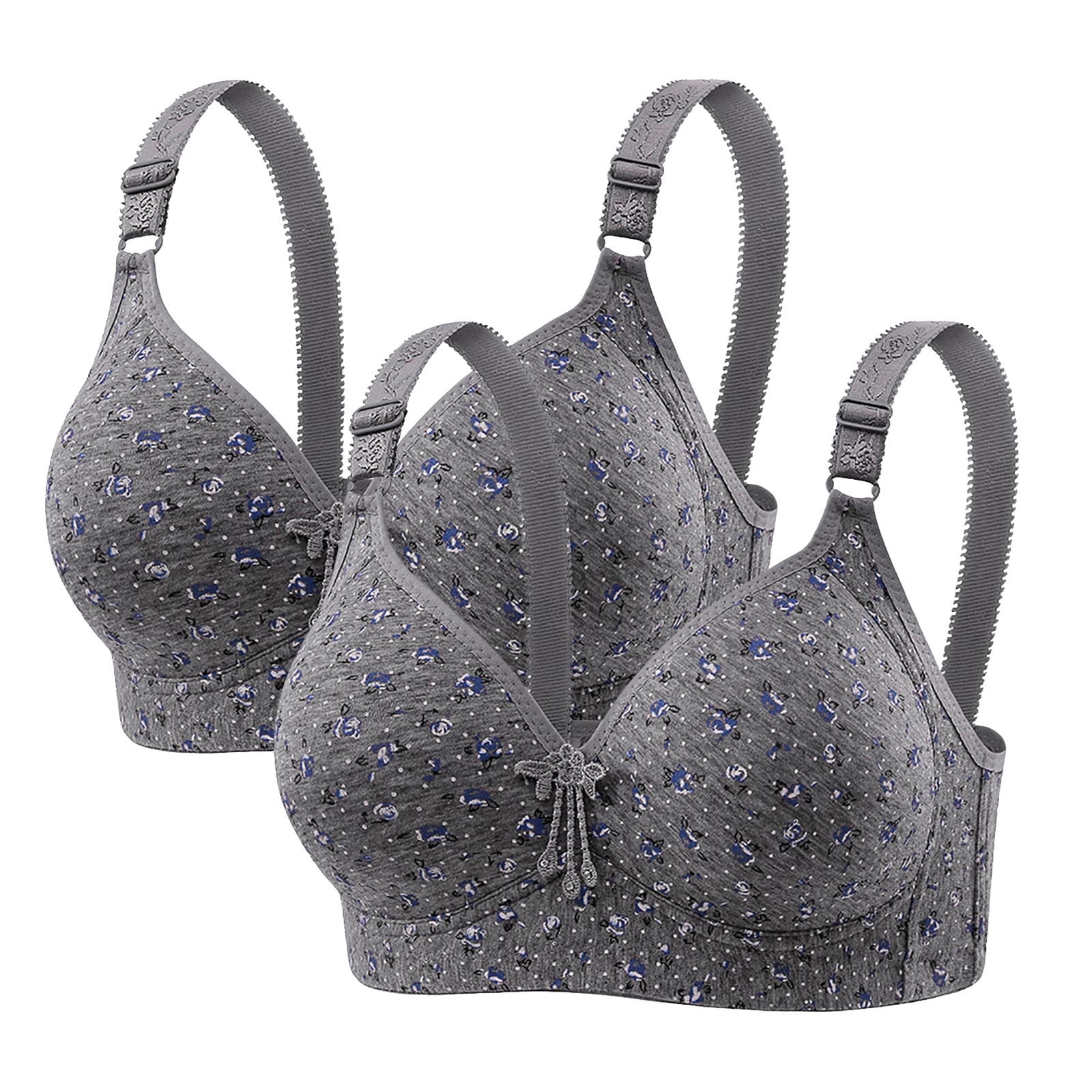 2Pcs Womens Wireless Bras Pack Floral Printed Plus Size Everyday ...