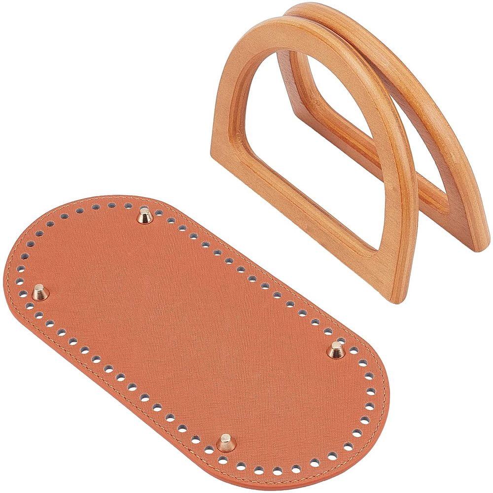 2Pcs Wood Bag Handles with 1Pc PU Leather Oval Long Bottom for Bag ...