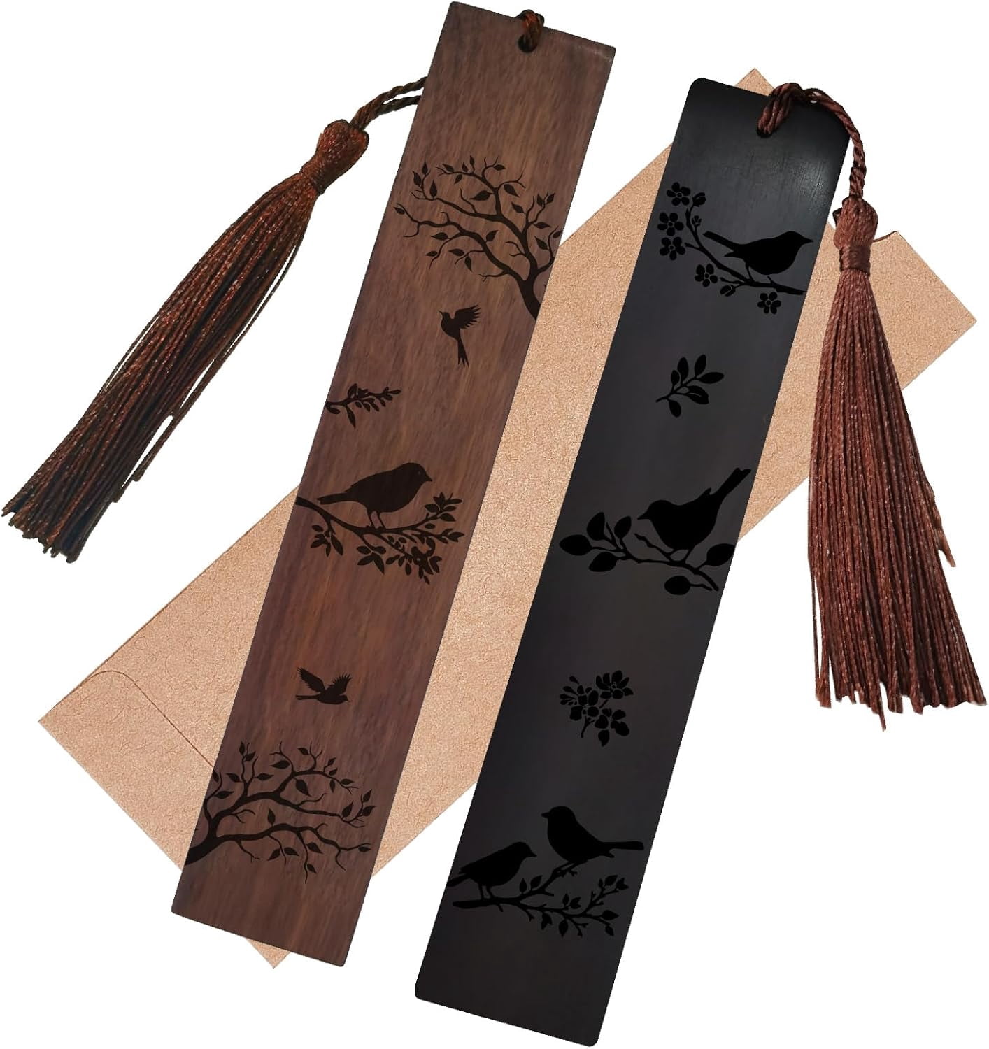 2Pcs Wood Bookmarks Bird Tree Animal Plant Leaves Funny Vintage Natural ...