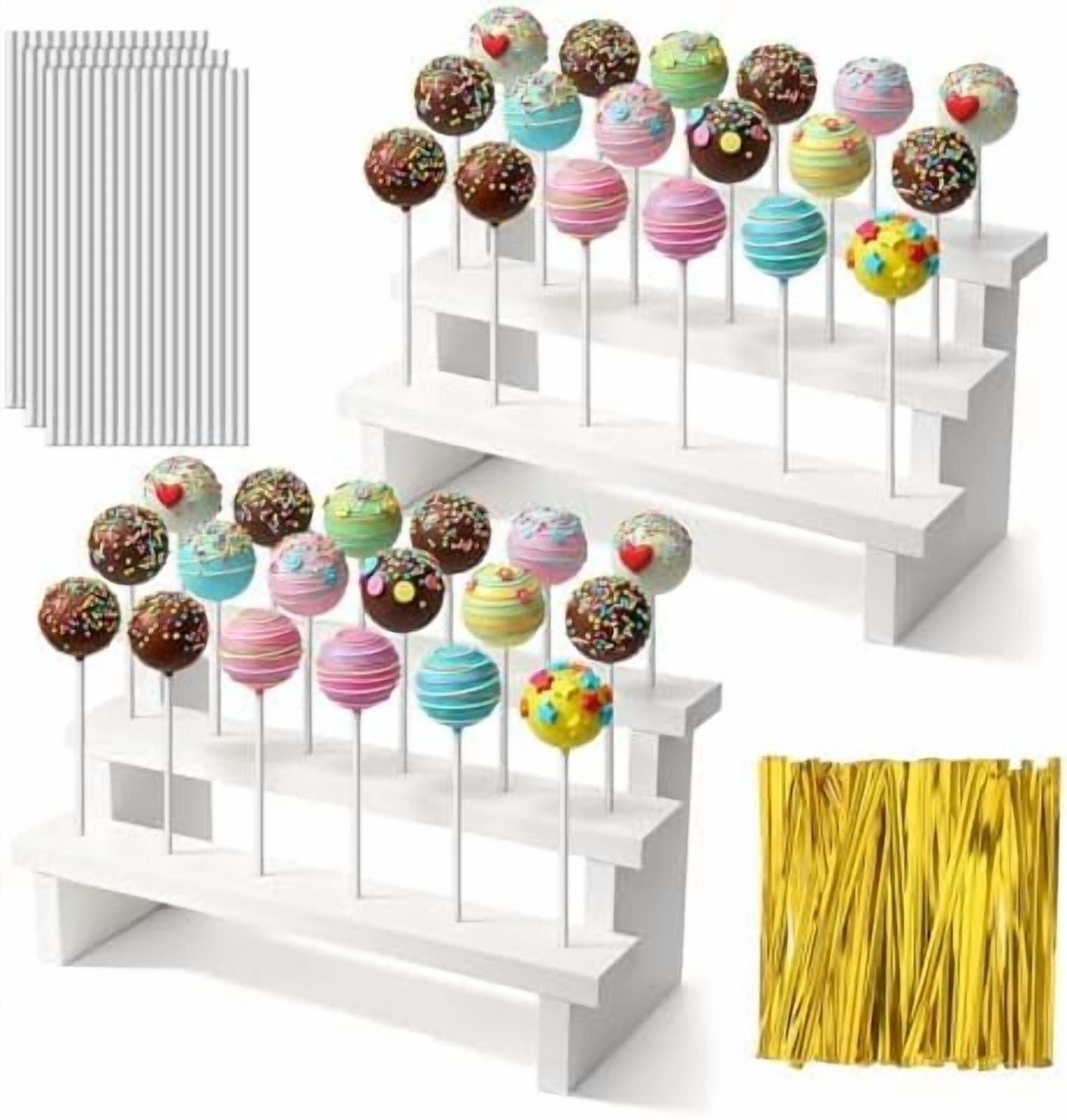 2Pcs Wood Cake Pop Stand 3 Tier Wood Lollipop Holder 17 Hole Sucker ...