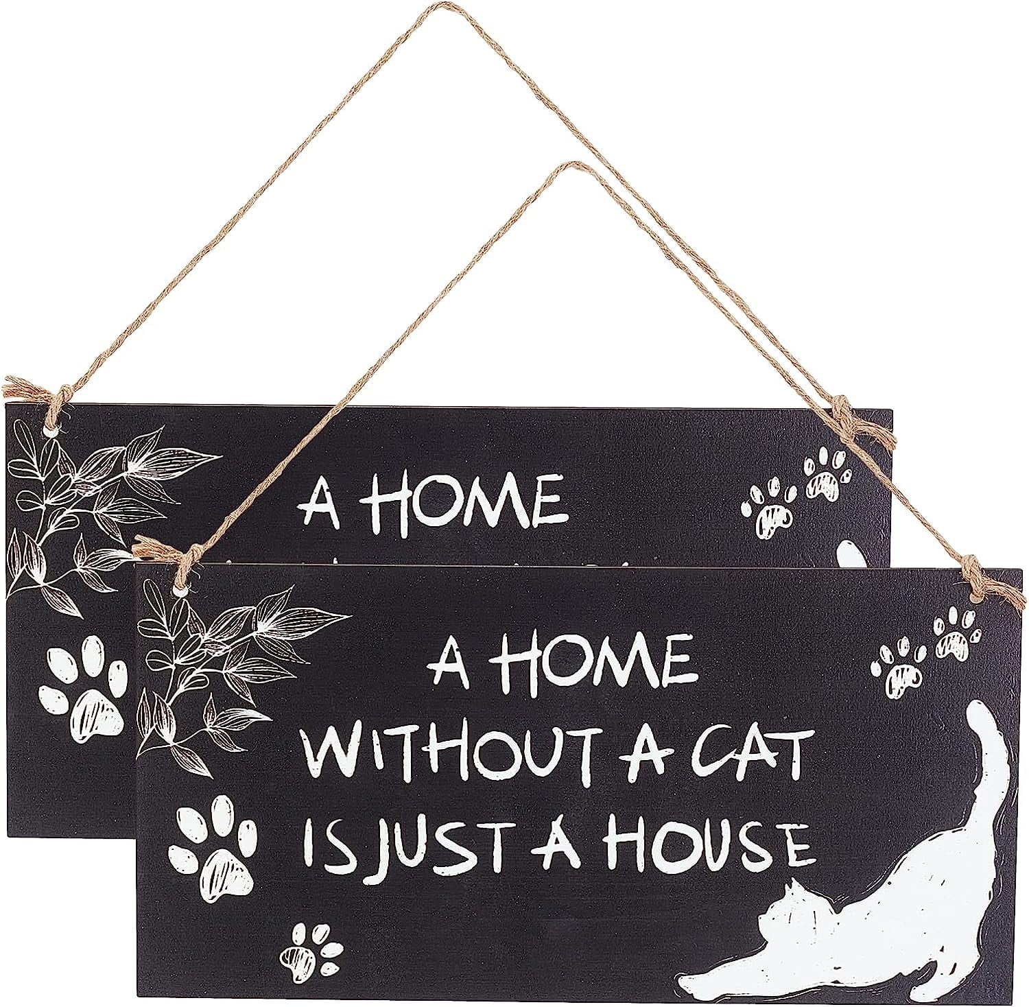 2Pcs Wood Door Hanging Sign Plaque Black and White Cat Pattern Hanging ...