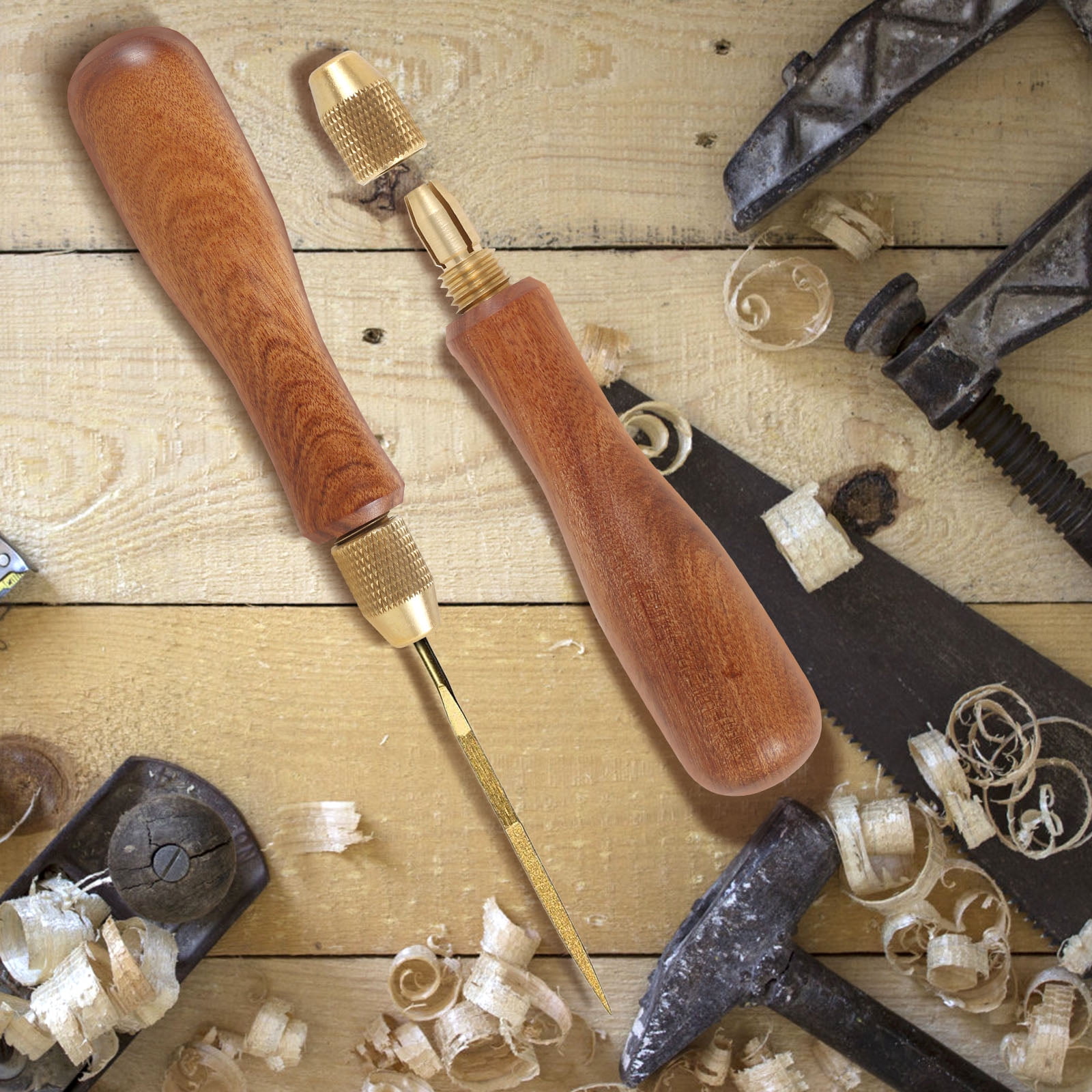 2Pcs Wood File Handle Hand Drill File Handle with Brass Collet Chuck ...