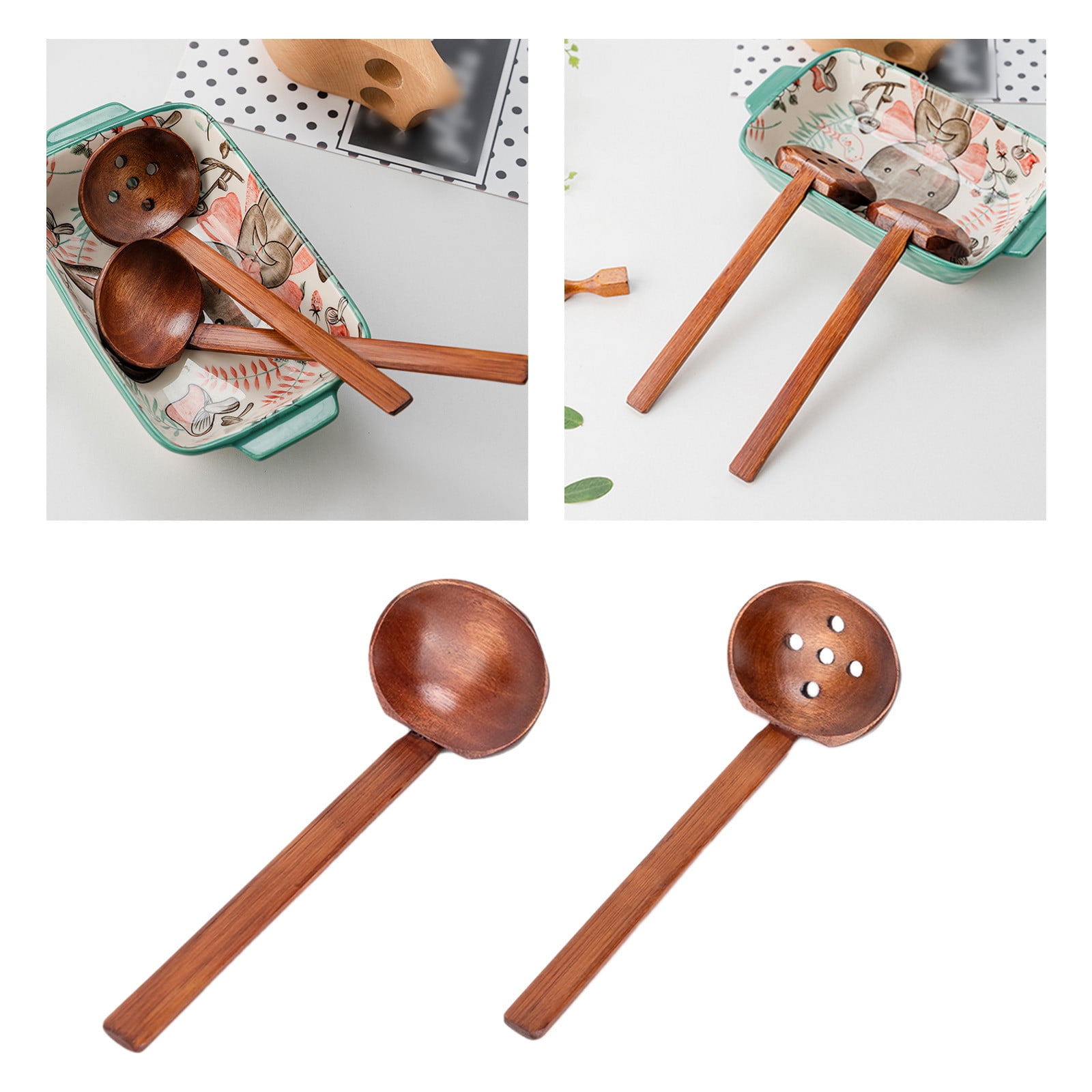 2Pcs Wood Soup Spoon with Long Handle Soup Spoon Wooden Ramen Spoons ...