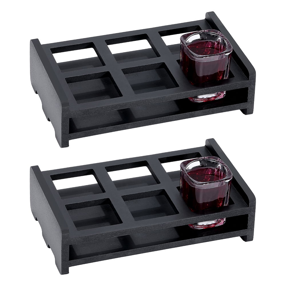 2Pcs Wood Wine Glass Organizer Holder Serving Tray Rack Rectangle Black ...