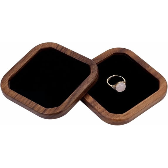 2Pcs Wood with Velvet Jewelry Plate Storage Trays for Rings Necklaces ...