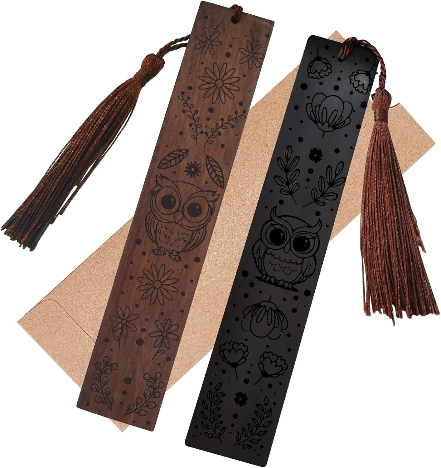 2Pcs Wooden Bookmarks Owl Carving Bookmark Wood Tags Rectangle Shape ...