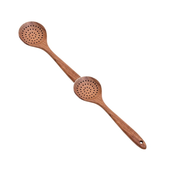 2Pcs Wooden Cooking Utensil Teak Slotted Spoon For Cooking Natural Wood ...