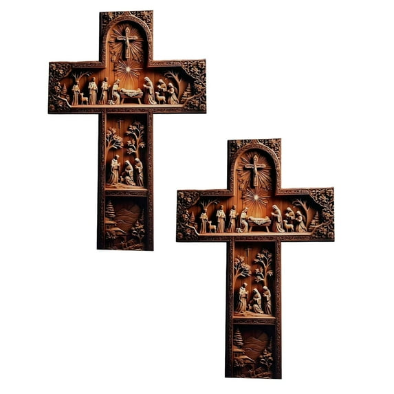 2Pcs Wooden Cross Wall Decor,Vintage Christmas Blessed Wall Art Decor ...