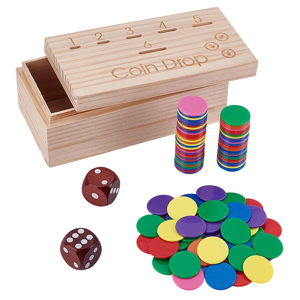 2Pcs Wooden Dices 100Pcs Flat Round Acrylic Tokens Game Coins 1Pc 6 ...