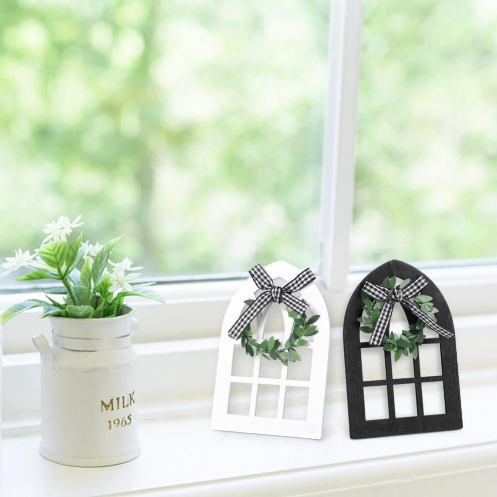 2Pcs Wooden Farmhouse Window Tiered Tray Decoration Black & White Plaid ...