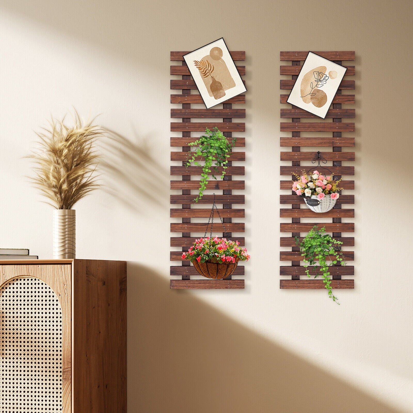 2Pcs Wooden Hanging Planter Rack Vertical Garden Wall Mount Plant Stand ...
