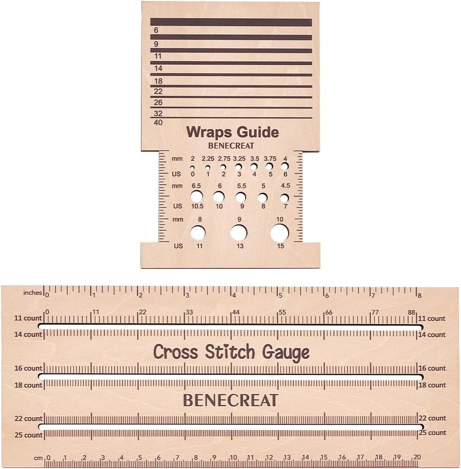 2Pcs Wooden Knitting Measuring Tools Set, Wraps Guide Cross Stitch ...