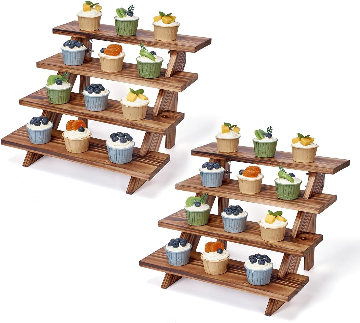 2Pcs Wooden Rustic Cupcake Stand for 24 Cupcakes, Stepped Wood Display ...