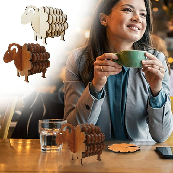 2Pcs Wooden Sheep Coaster Yannianjz Wooden Sheep Coaster Set, Sheep ...