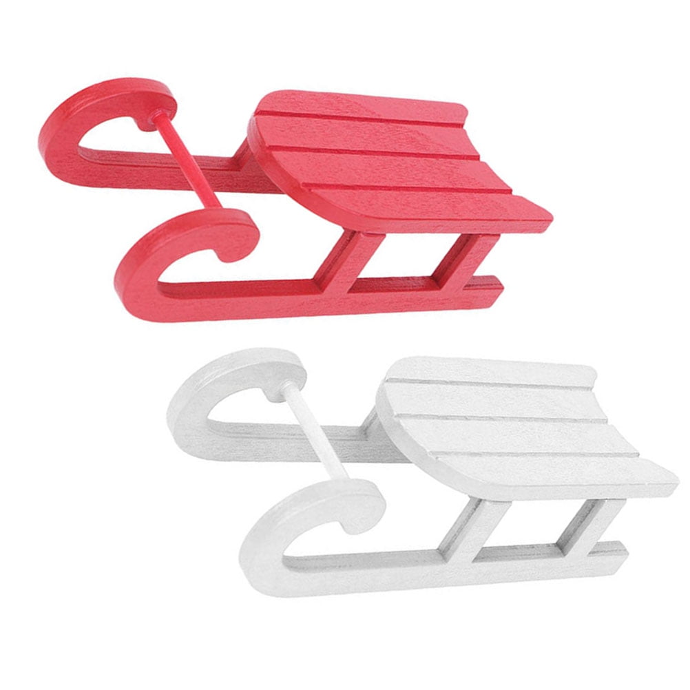 2Pcs Wooden Sleighs Figurine Miniature Sled Ornament Xmas Tabletop ...