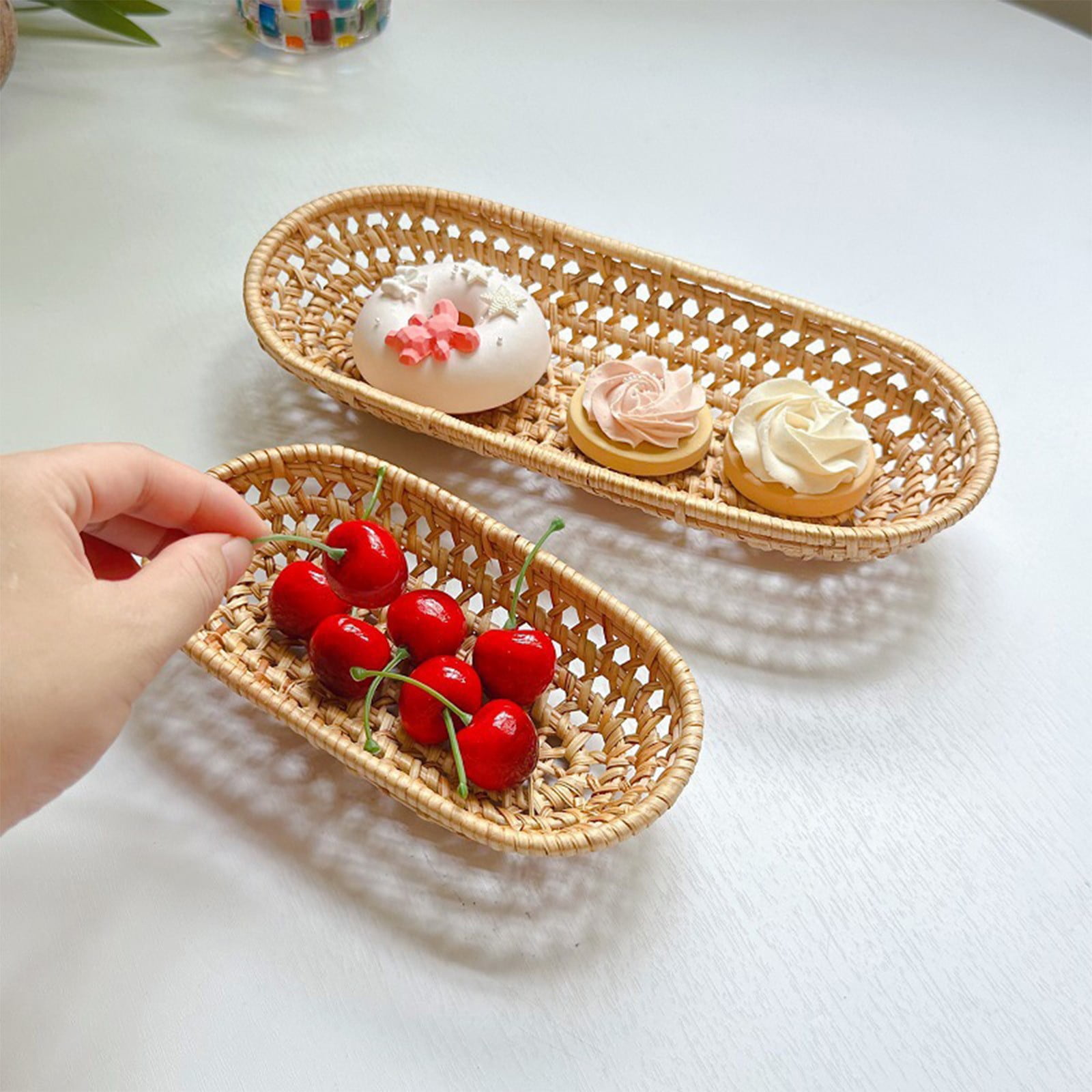 2Pcs Woven Bread Basket, Yrmaups Woven Bread Basket, Rattan Serving ...