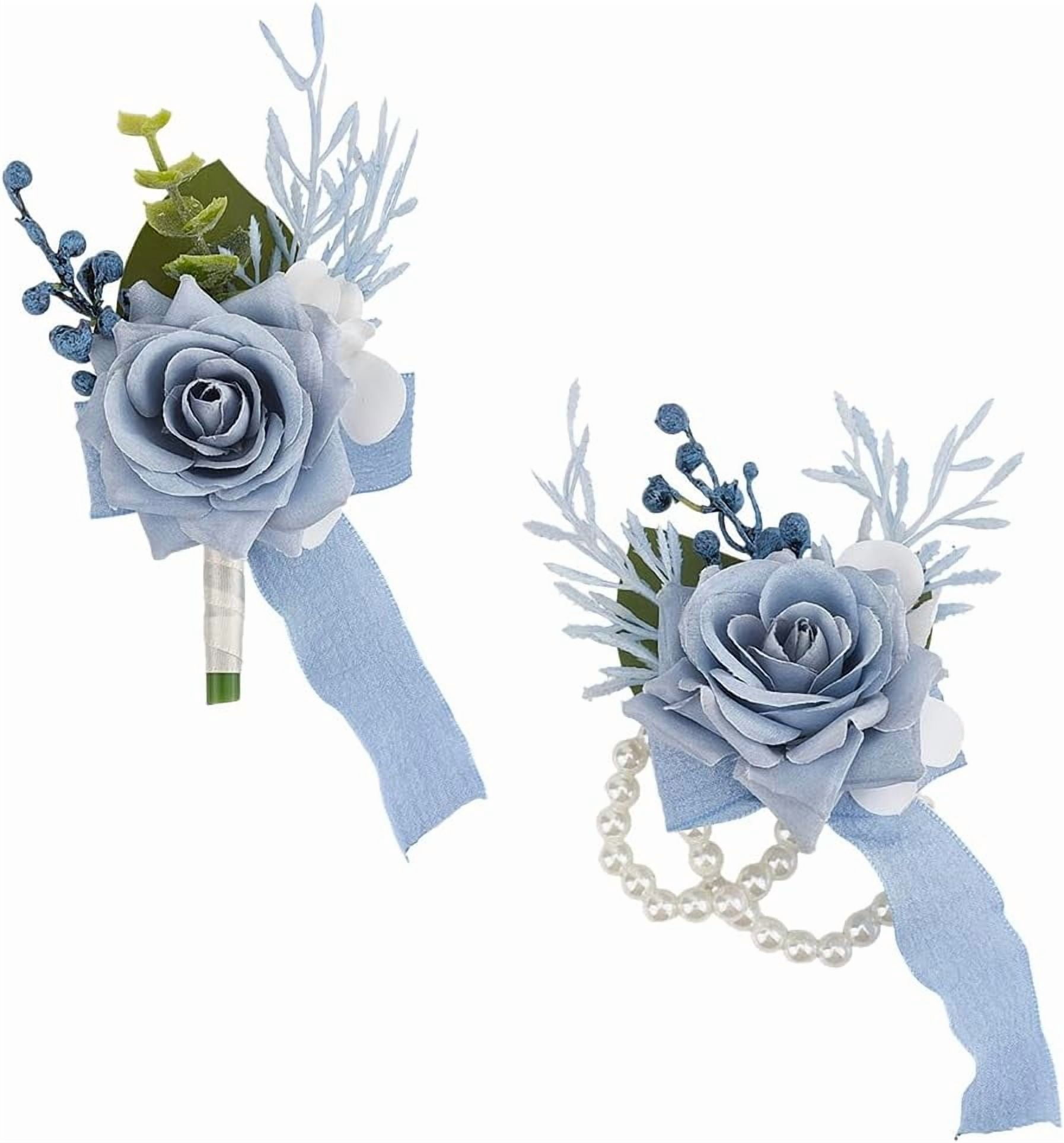 2Pcs Wrist Corsage and Boutonniere Set for Wedding Prom 2 Styles Blue ...