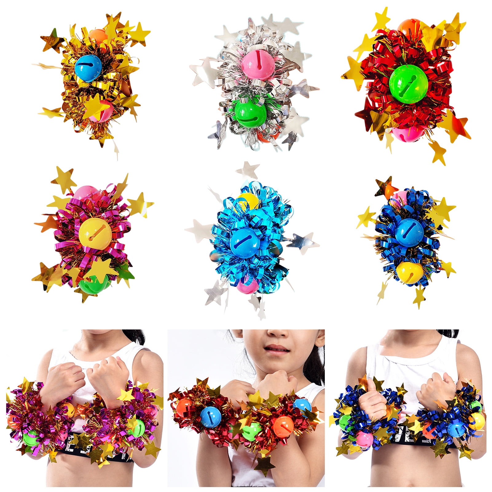 2Pcs Wrist Flower with Star Bell Decor Cheerleading Cheer Elastic Band ...