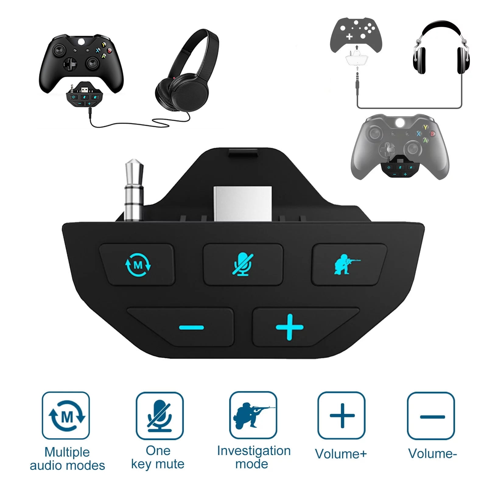 2Pcs Xbox Headset Adapter 3.5 mm Stereo Audio Jack Sound Enhancer Adjust Audio Balance Game Sound Voice Chat Volume Mic Directly for Xbox One Series X S Controller Walmart