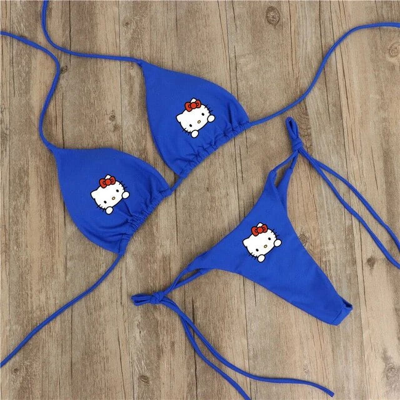2pcs Y2k Hello Kitty Swimsuit Set For Women Sanrios Anime Kawaii Kuromi Bikini Sexy Hot Girl