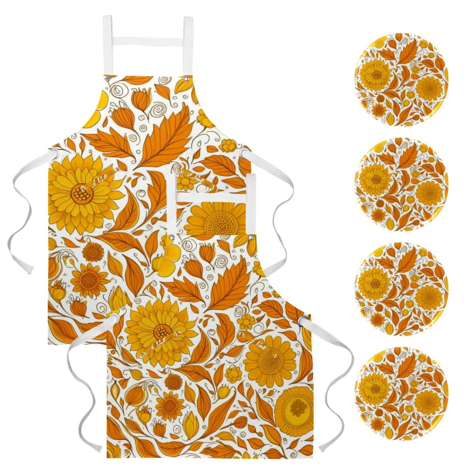 2Pcs Yellow Sunflower Versatile Aprons Set - Kitchen, Baking,Cooking ...