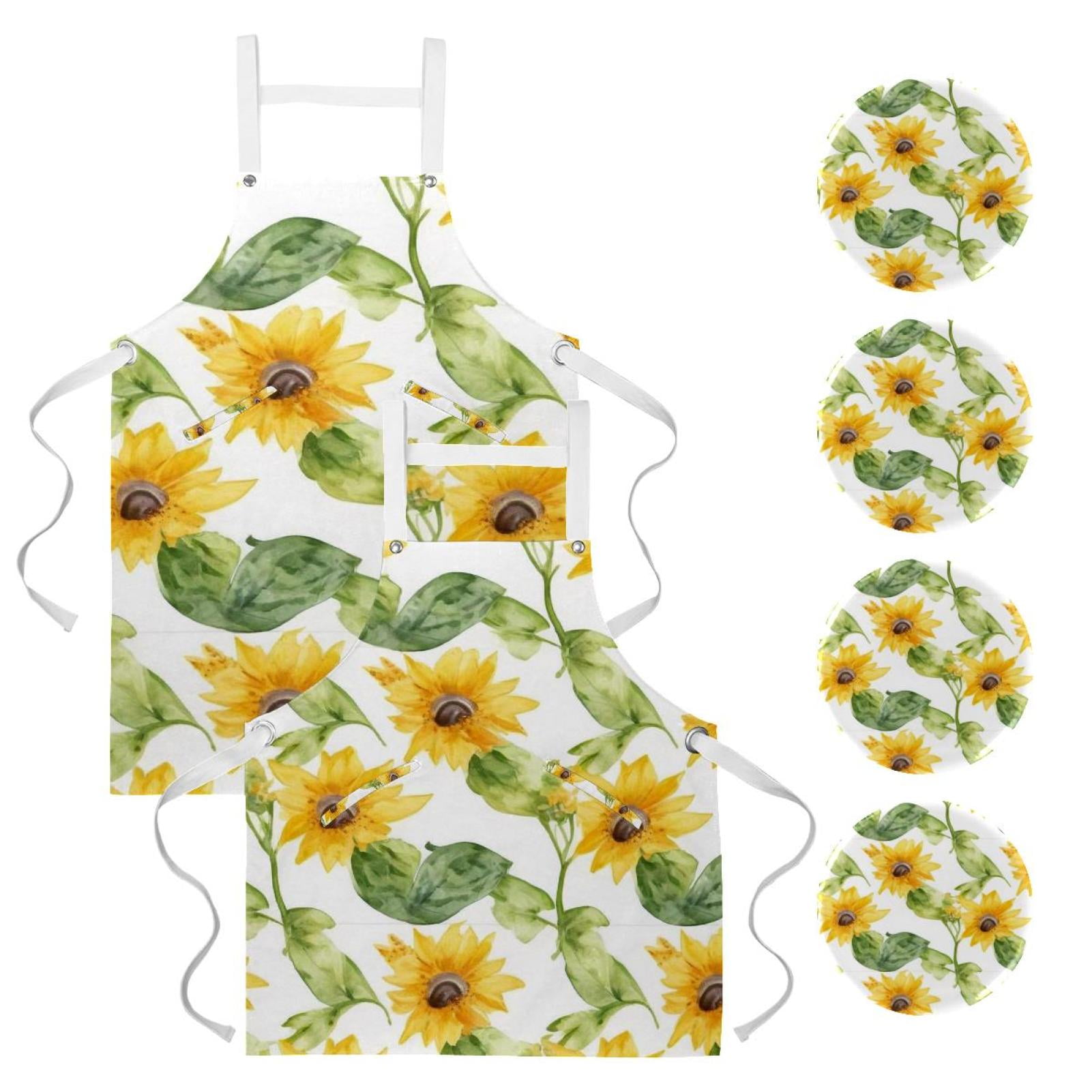 2Pcs Yellow Sunflower Versatile Aprons Set - Kitchen, Baking,Cooking ...